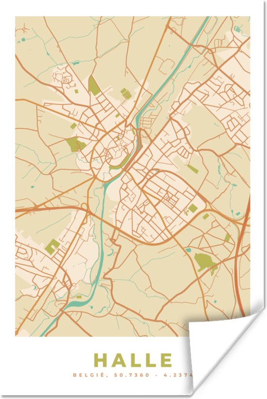 Poster België - Kaart - Plattegrond - Stadskaart - Halle - 40x60 cm ...