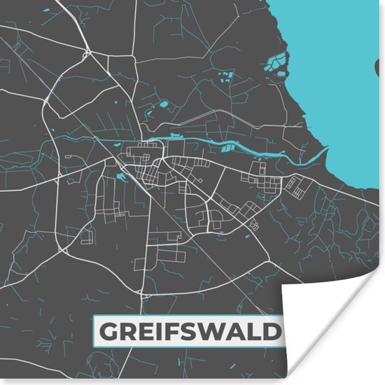 Poster Duitsland – Blauw – Greifswald– Stadskaart – Kaart – Plattegrond ...