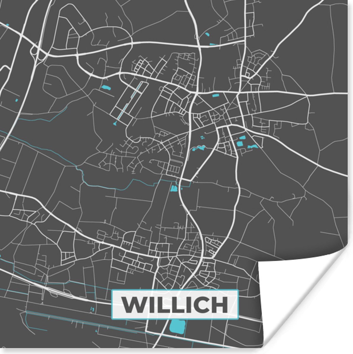 Poster Stadskaart – Plattegrond – Duitsland – Blauw – Willich – Kaart ...