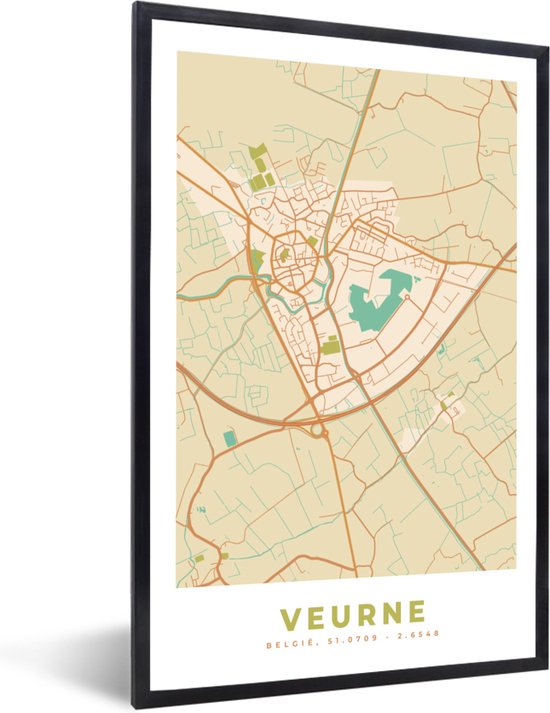 Fotolijst incl. Poster - Stadskaart - Kaart - Plattegrond - Vintage ...