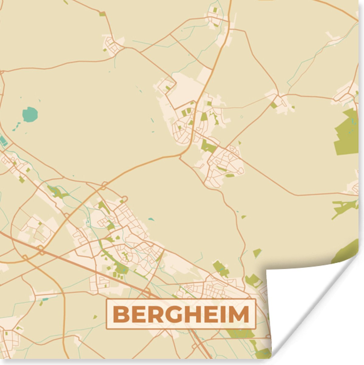 Poster Plattegrond - Bergheim - Vintage - Kaart - Stadskaart - 50x50 cm ...