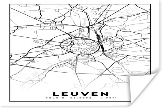 Poster België – Leuven – Stadskaart – Kaart – Zwart Wit – Plattegrond ...