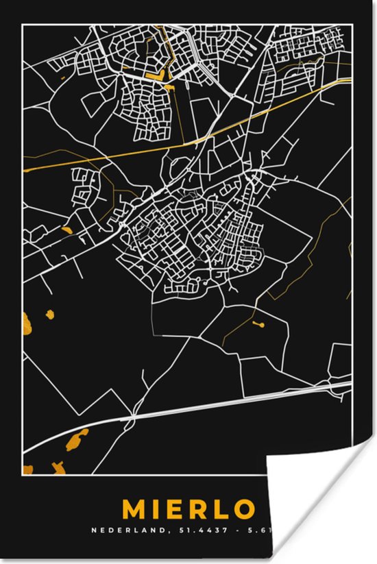 Poster Stadskaart - Mierlo - Kaart - Goud - Plattegrond - 120x180 cm ...