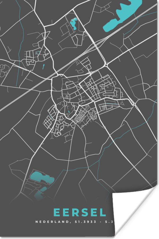 Poster Plattegrond - Eersel - kaart - Stadskaart - 60x90 cm | bol