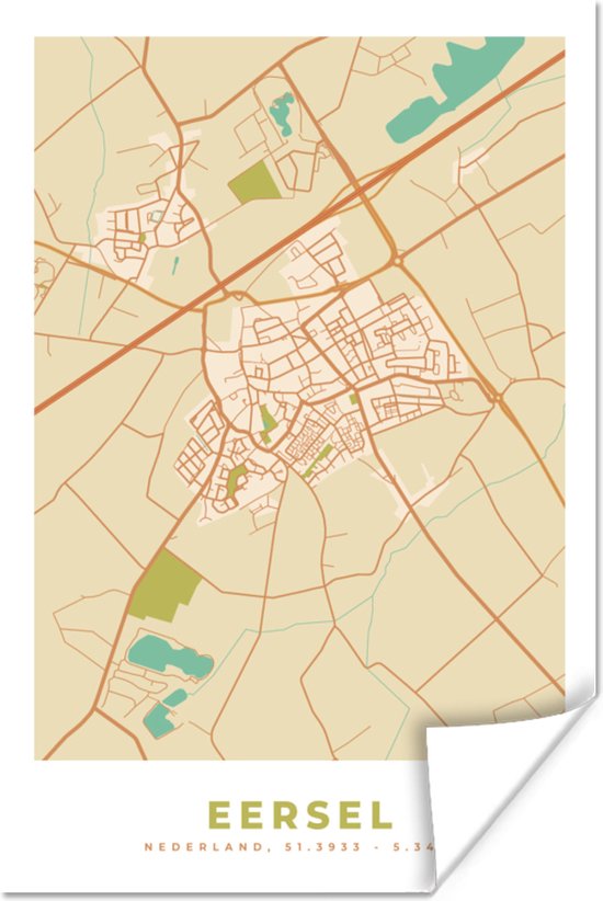 Poster Vintage - Stadskaart - Eersel - Plattegrond - Kaart - 60x90 cm | bol