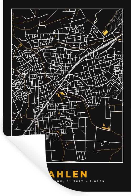 Muurstickers - Duitsland – Black and Gold – Ahlen – Stadskaart – Kaart ...