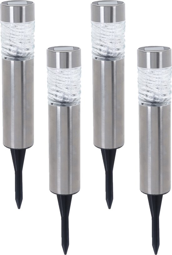 Pro Garden Buitenspot Solar Led 39 X 6 Cm Staal Zilver 4 Stuks | bol