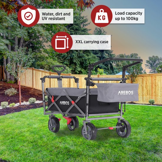 AREBOS Premium Bolderkar Opvouwbaar - Bolderkar Luchtbanden - 100 kg - met Dak Zwart /... | bol