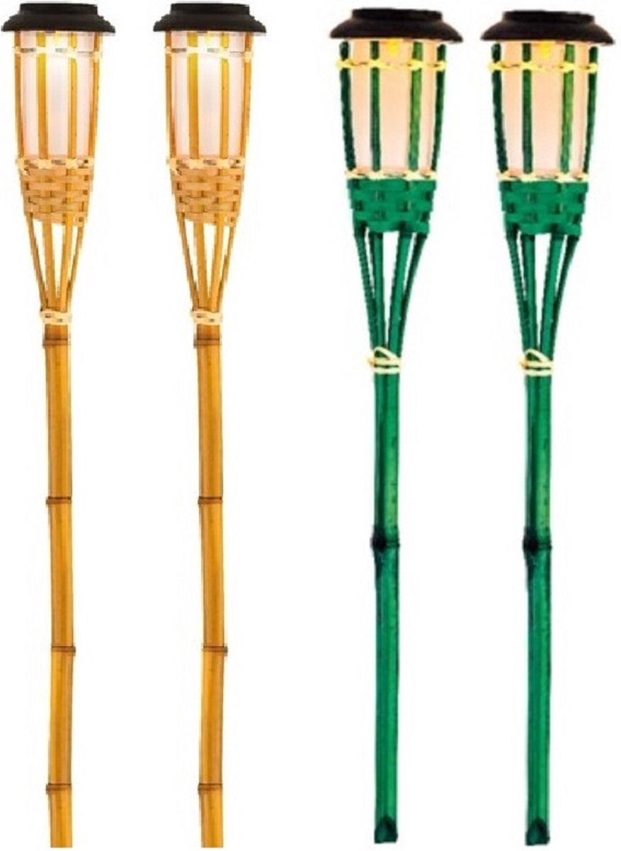 4x stuks buiten/tuin LED fakkels Solar verlichting 54 cm vlam-effect ...