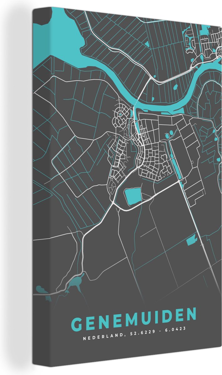 Canvas Schilderij Kaart - Genemuiden - Plattegrond - Stadskaart ...