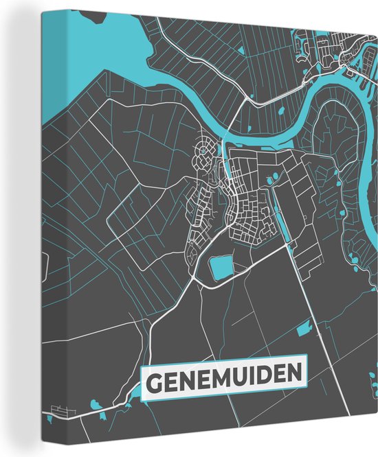 Canvas Schilderij Stadskaart - Kaart - Genemuiden - Plattegrond - 50x50 ...