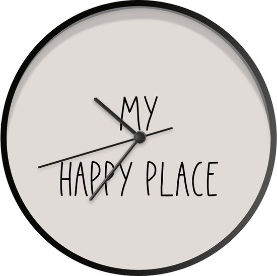 Klok Ø 30 Cm Tekst Quotes My Happy Place Geluk Zwart