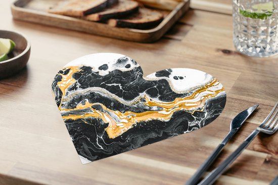 Onderleggers - Placemats - Placemats hartje - Marmer print - Goud - Wit ...