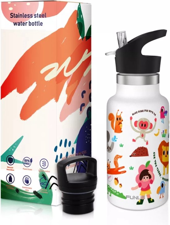 Wit 350 ml RVS Stainless Steel kind drinkfles water fles geïsoleerd | bol