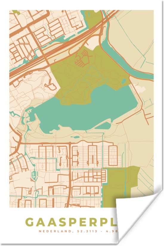 Poster Vintage - Gaasperplas - Stadskaart - Kaart - Plattegrond - 40x60 ...