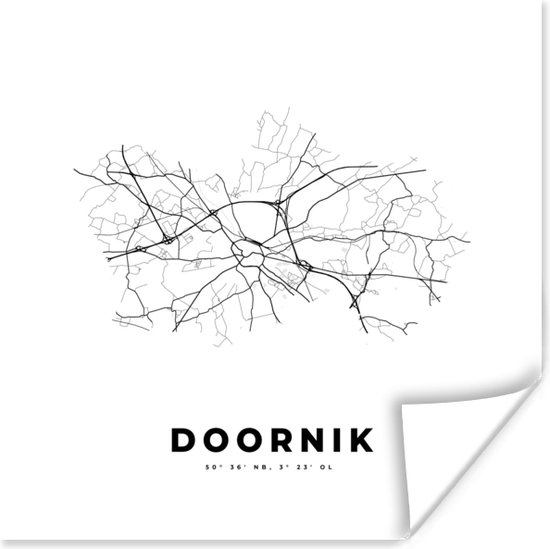 Poster Stadskaart – Zwart Wit - Kaart – Doornik – België – Plattegrond ...