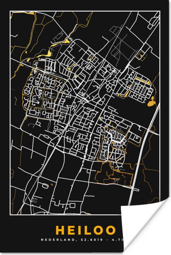Poster Heiloo - Black and Gold - Stadskaart - Kaart - Plattegrond ...