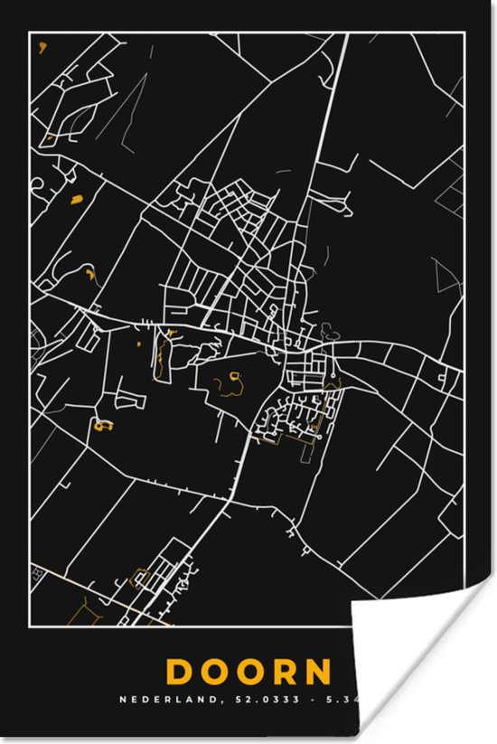Poster Doorn - Nederland - Goud - Kaart - Stadskaart - Plattegrond ...