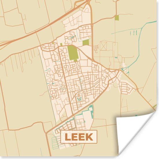 Poster Leek - Vintage - Plattegrond - Kaart - Stadskaart - 30x30 cm | bol