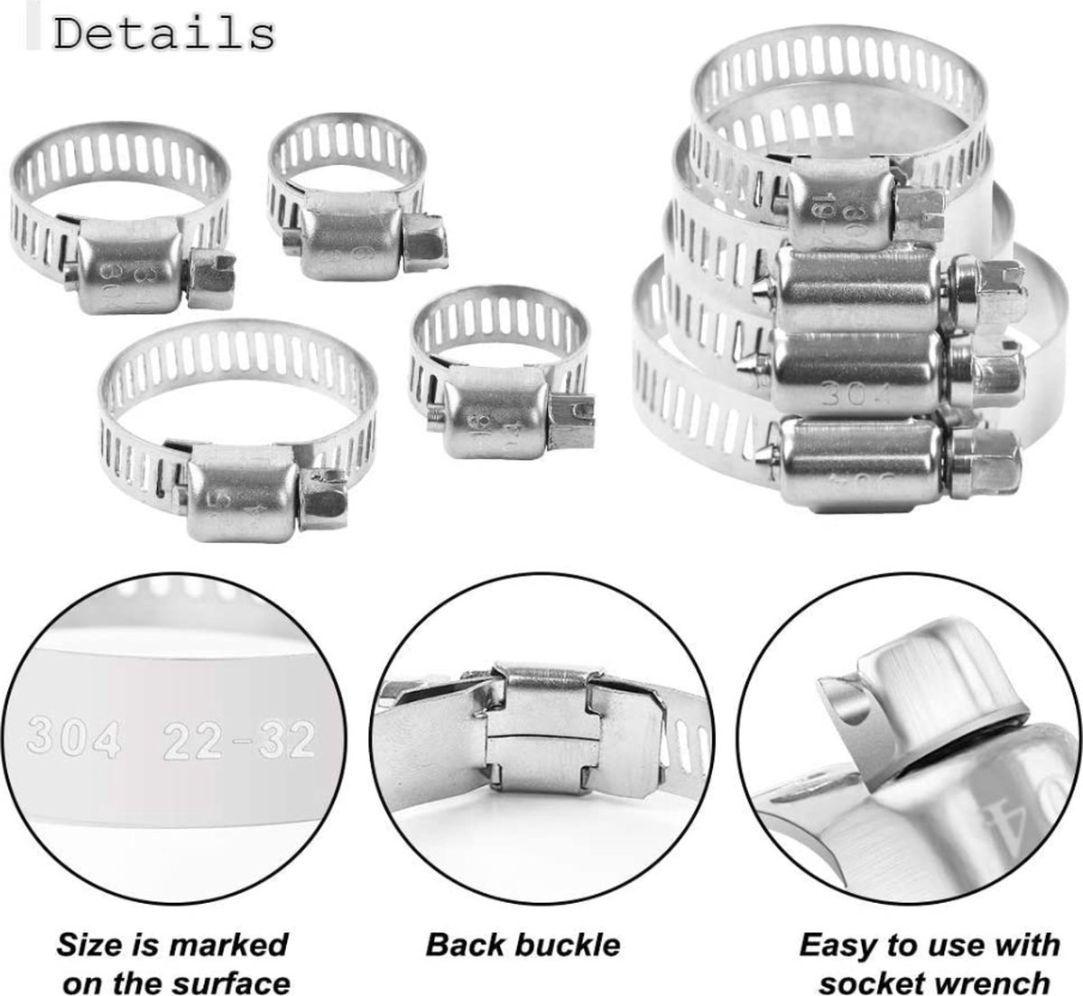 Slangklem assortiment RVS 6-38 mm buisklemmen 7 maten industriële ...