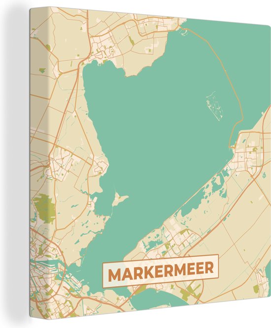 Canvas Schilderij Vintage - Markermeer - Stadskaart - Kaart ...