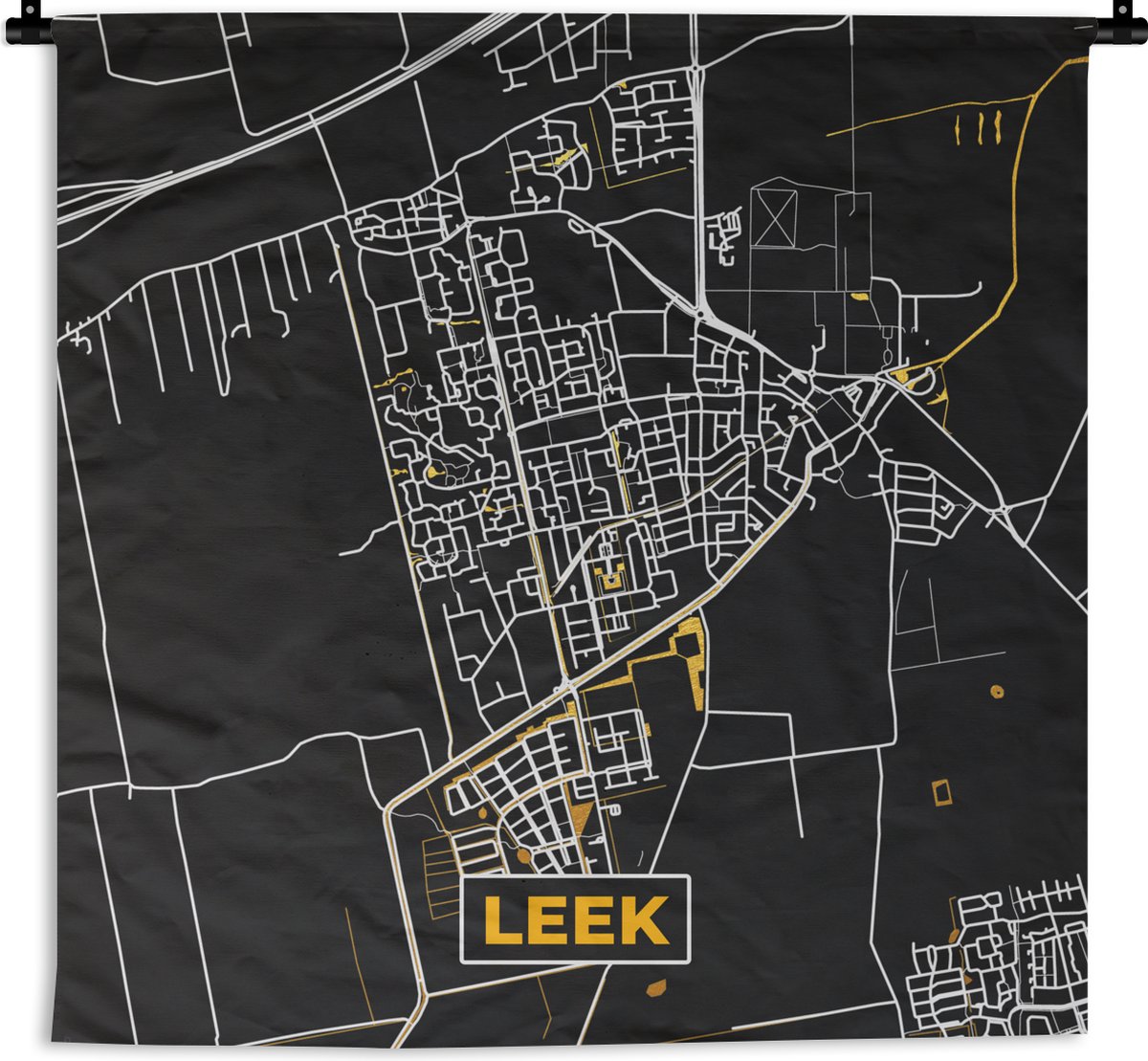 Wandkleed - Wanddoek - Leek - Stadskaart - Plattegrond - Kaart - Black ...