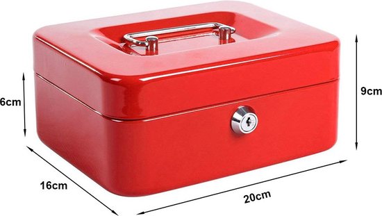 Geldkoffer geldkluisje 20 x 16 x 9 cm rood - Money Box metal - Metalen ...