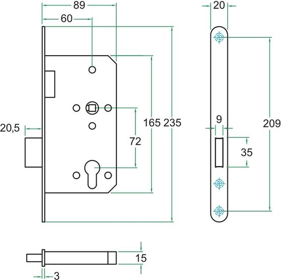 Artitec Insteekslot zwart Kastslot KL3 PC72 mm | bol.com