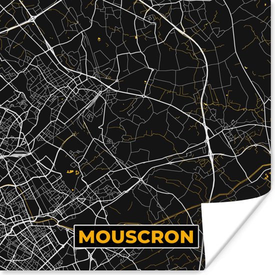 Poster Plattegrond - Stadskaart - Goud - Mouscron - Kaart - 30x30 cm | bol