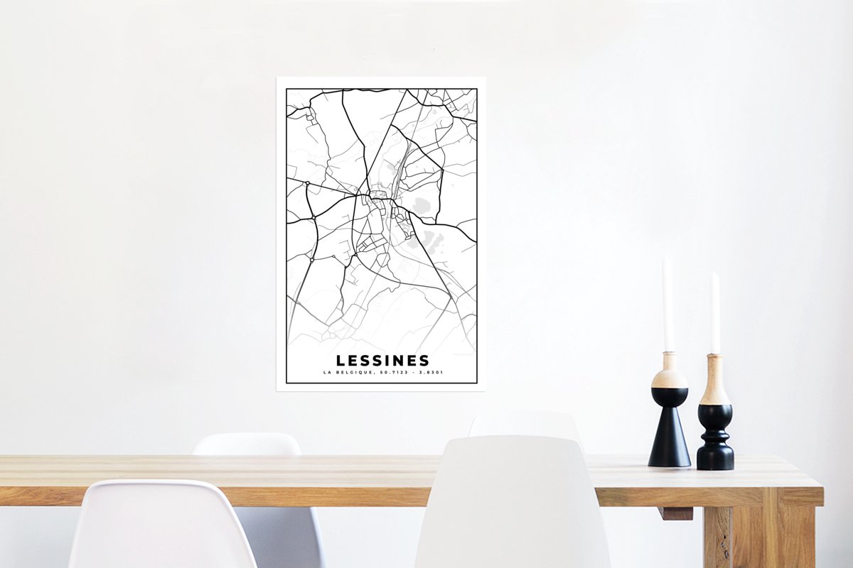 Affiche City Map - Zwart Wit - Carte - Lessines - België - Carte ...
