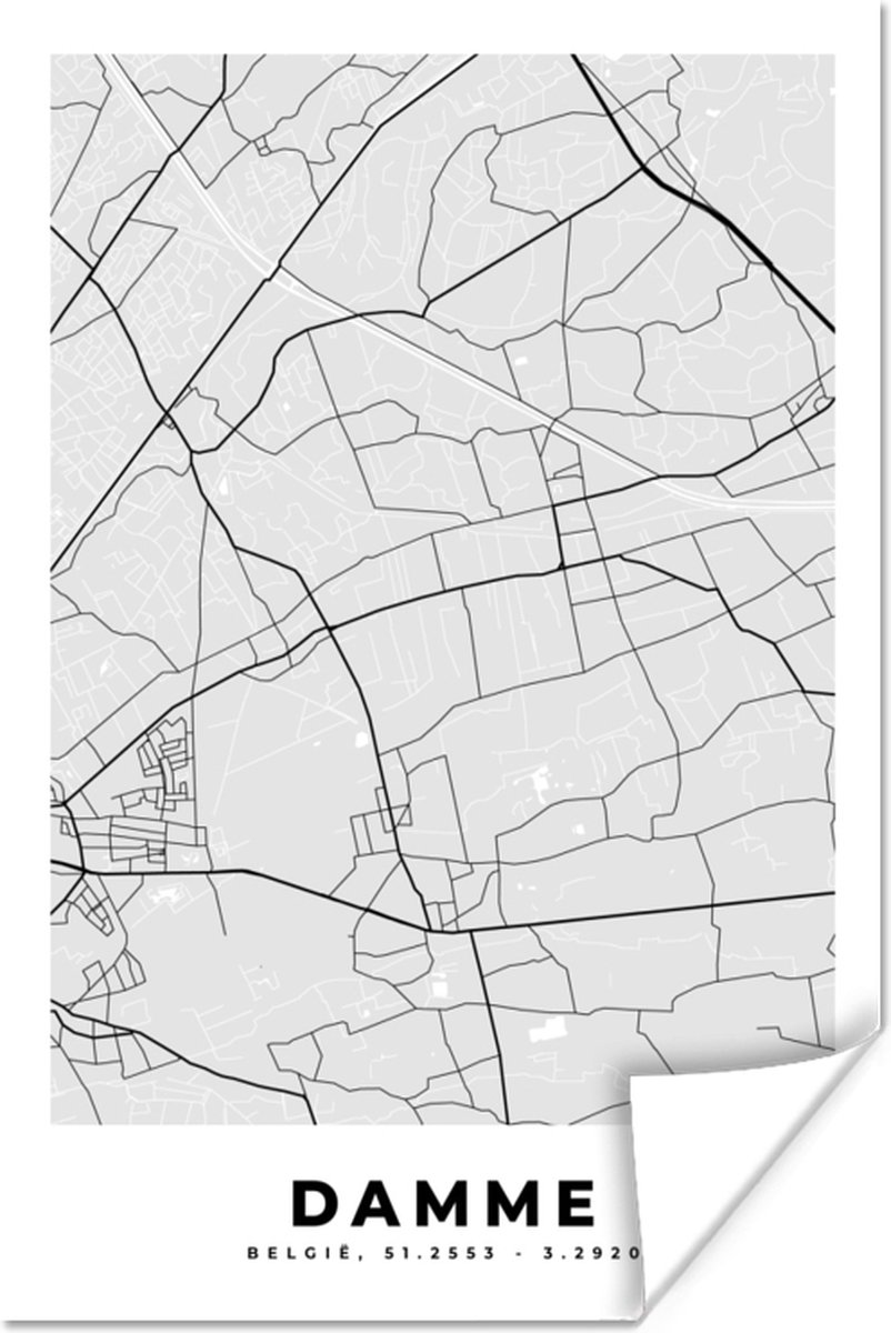 Poster België – Damme – Stadskaart – Kaart – Zwart Wit – Plattegrond ...