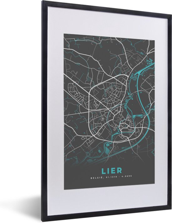 Fotolijst incl. Poster - Plattegrond – Lier – Blauw – Stadskaart ...
