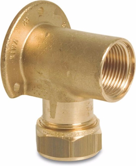 Bonfix Muurplaat 90° messing 22 mm x 3/4" knel x binnendraad KIWA/GASTEC | bol