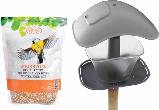 Vierkante vogel voedersilo grijs 25 cm inclusief 1 kg vogel strooivoer - Vogelvoer... | bol.com