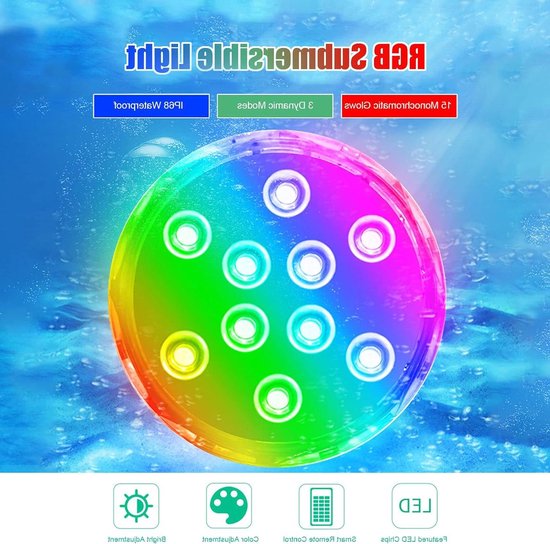 Onderwater LED-verlichting afstelling op afstand - RGB 15 kleurveranderingsmodi - IP68... | bol
