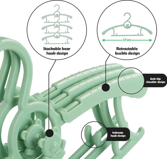 20 stuks uitschuifbare plastic kinderkleerhangers - ruimtebesparende ...