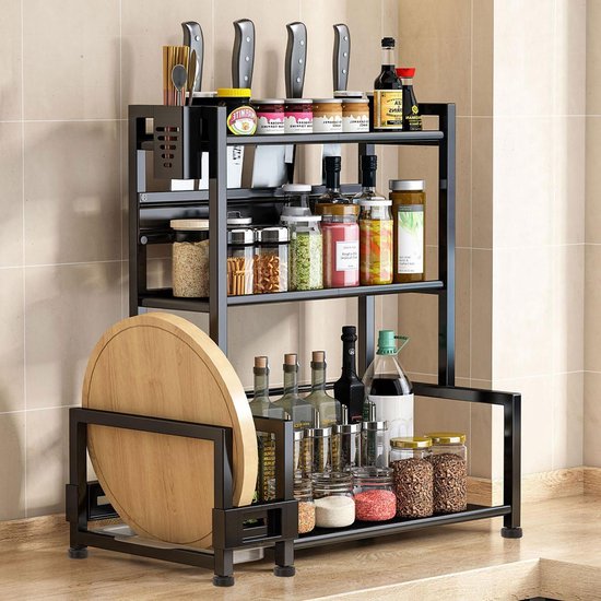 Kruidenrek met 3 etages - grote inhoud - zwart - metalen - staand | bol