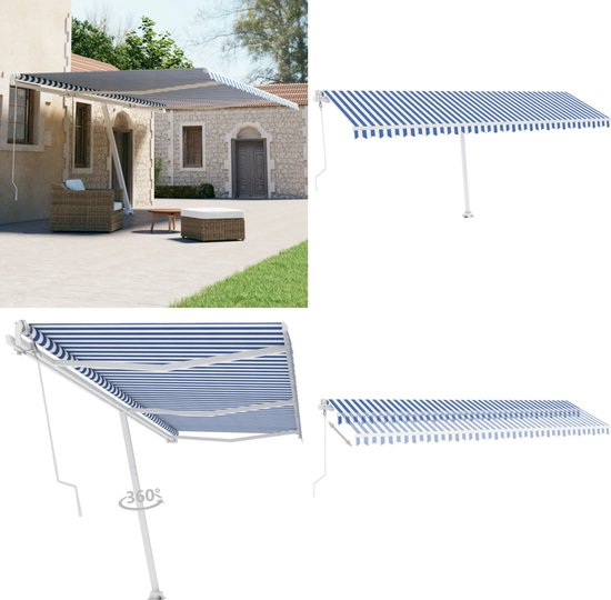 vidaXL Luifel vrijstaand automatisch 600x300 cm blauw en wit ...