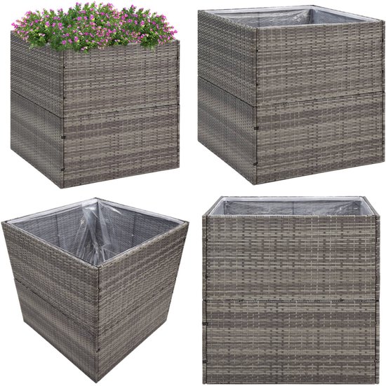 vidaXL Plantenbak 80x80x80 cm poly rattan grijs - Plantenbak ...