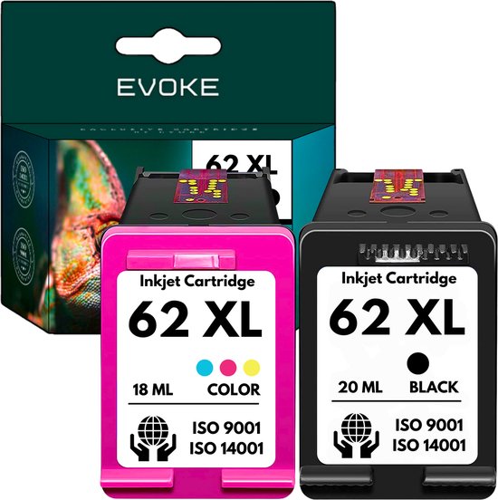 Evoke Printer cartridge Set HP 62 XXL zwart + kleur, inkt set ...