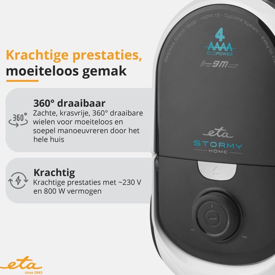 ETA Stormy Home Stofzuiger zonder Zak met Opzetstukken – ECO-motor ...