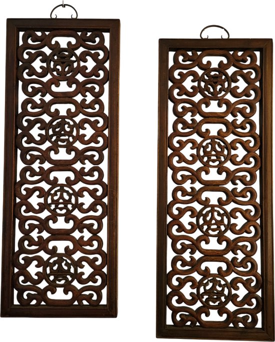 Fine Asianliving Antieke Chinese Wand Panelen Hout Set/2 Handgesneden ...
