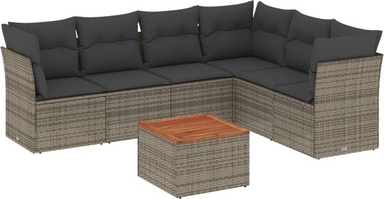 vidaXL Loungeset - 7-delig - Poly Rattan - Grijs | bol