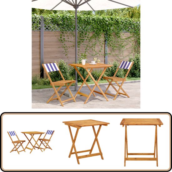 vidaXL 3-delige Bistroset - Hout en Stof - Blauw/Wit Tuin Set - Bistro ...