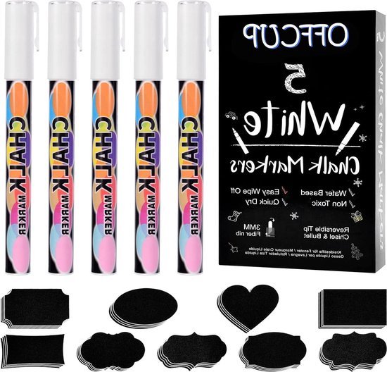 White 5pcs Chalk Pens - 3mm Glass Pen for Chalkboard - 58 Stickers ...