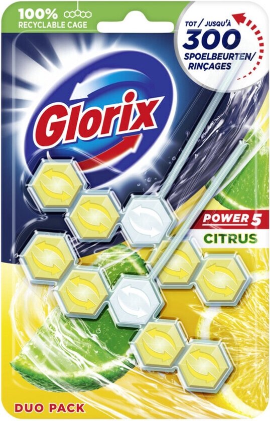 Glorix - Power 5 - Toiletblok - Citrus - Langdurige Frisheid - 2 ...