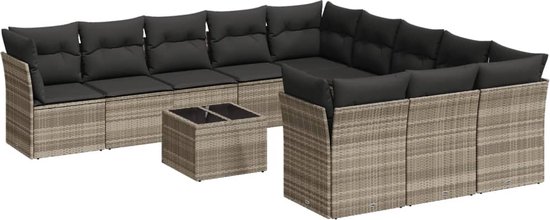 vidaXL Loungeset - 12-delig - Lichtgrijs - Inclusief Kussens | bol
