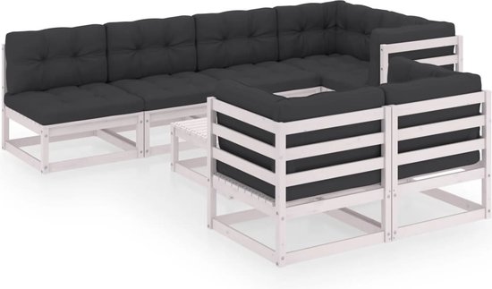 vidaXL Loungeset 8-delig - Wit - Massief Grenenhout | bol