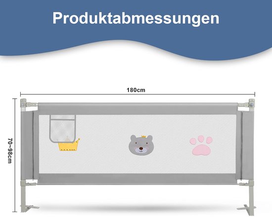 Herrselsam 180 cm kinderbedhek, in hoogte verstelbaar, valbescherming ...