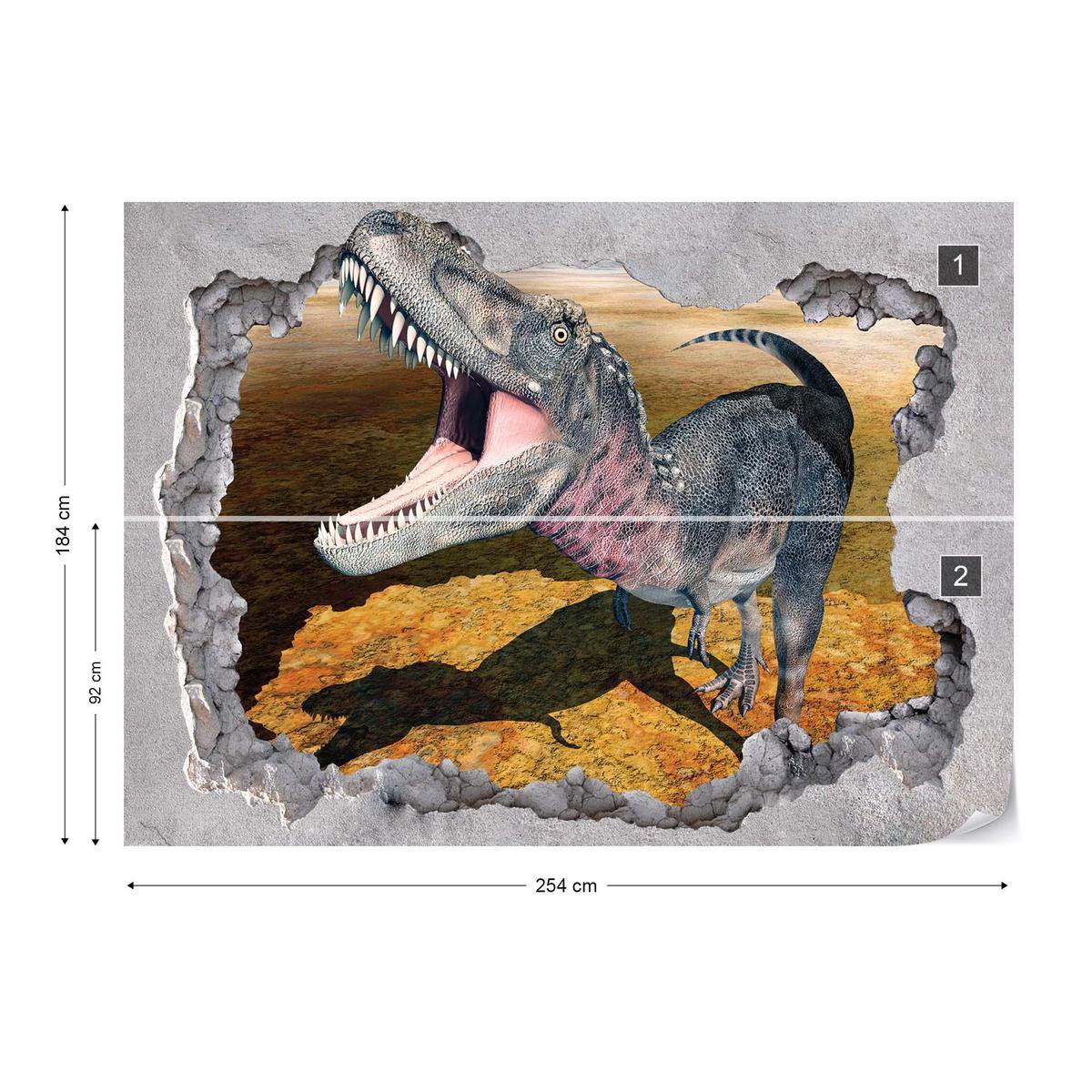 Fotobehang - Vlies Behang - 3D Dinosaurus uit de Muur - Dino - 254 x ...